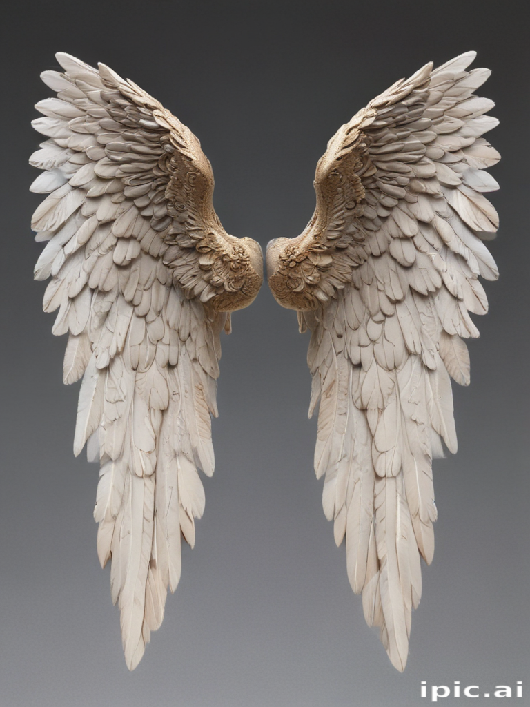 Intricately Carved Angel Wings Showcasing Detailed Feathers and Textures
