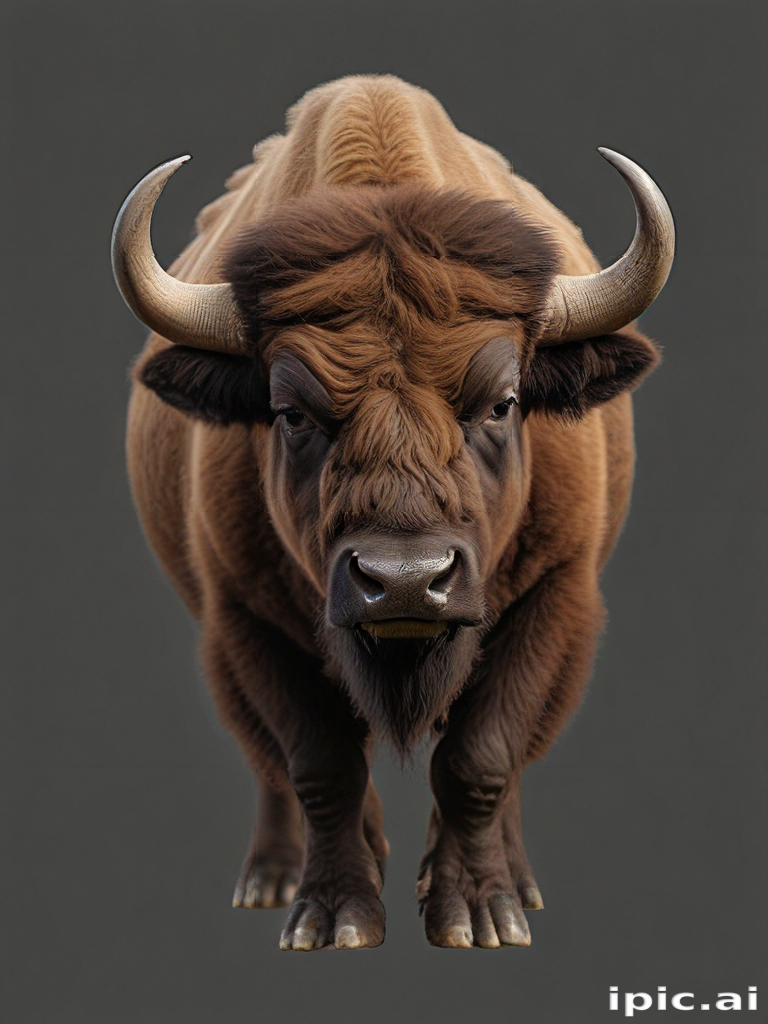 Majestic Brown Bison Staring Directly at the Viewer with Intensity.