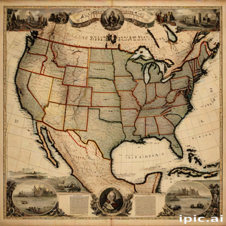 Historical Map of the United States Depicting States and Territories in ...