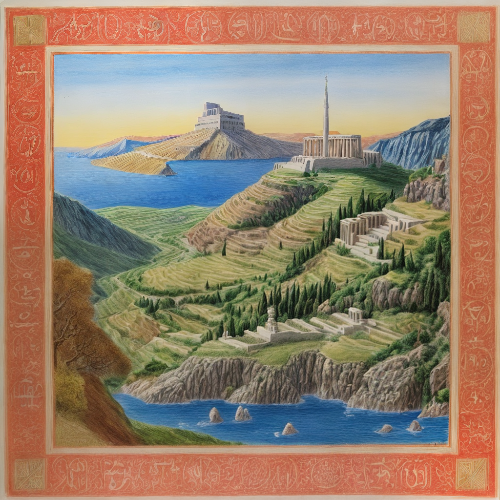 can you draw a landscape picture with three gods from the religions and ...