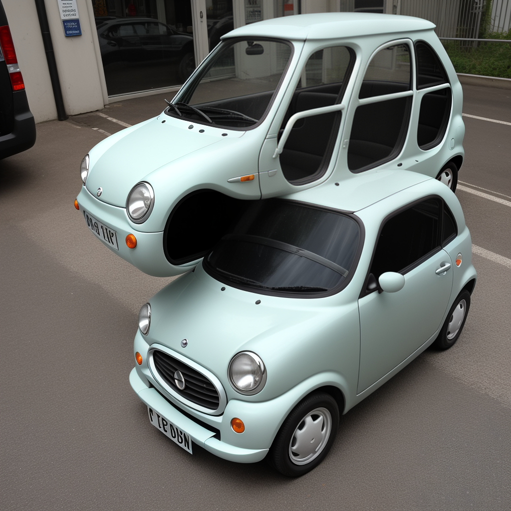 Unusual Two-Tiered Car Design Featuring a Miniature Vehicle on Top