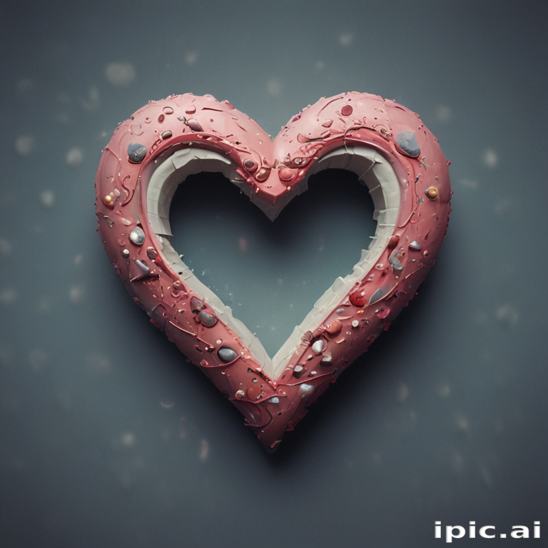 Colorful Heart Shape with Textured Details Against a Soft Gray Background