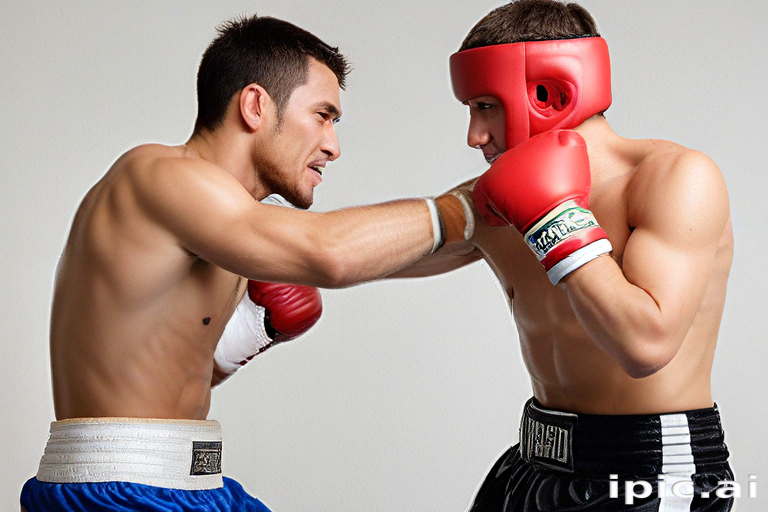 Intense Boxing Match Between Two Skilled Fighters in a Professional Arena