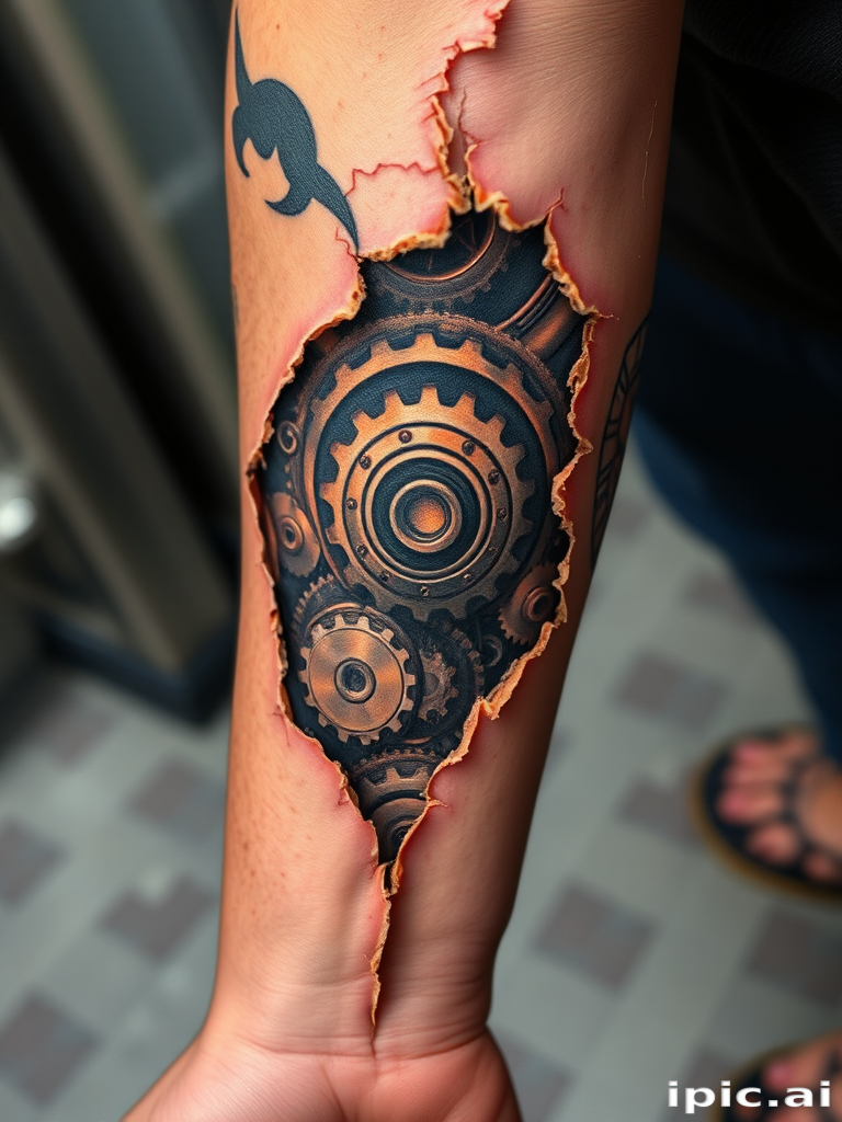 Intricate Mechanical Tattoo Design Featuring Gears and Steampunk ...