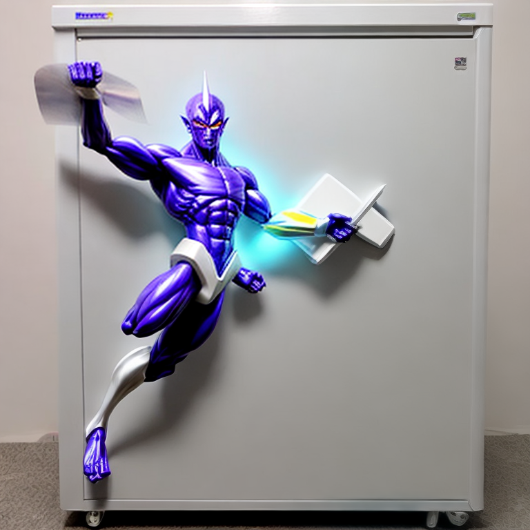 Create me an image of Frieza holding up a Freezer and call it 'Frieza's ...