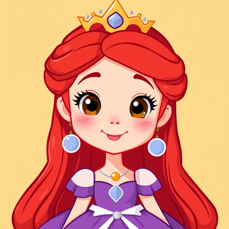 Charming Princess with Bright Red Hair and Sparkling Crown Smiling Joyfully