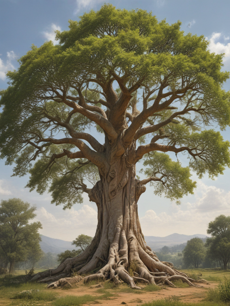 Majestic Ancient Tree Standing Tall Amidst Lush Green Landscape Under ...
