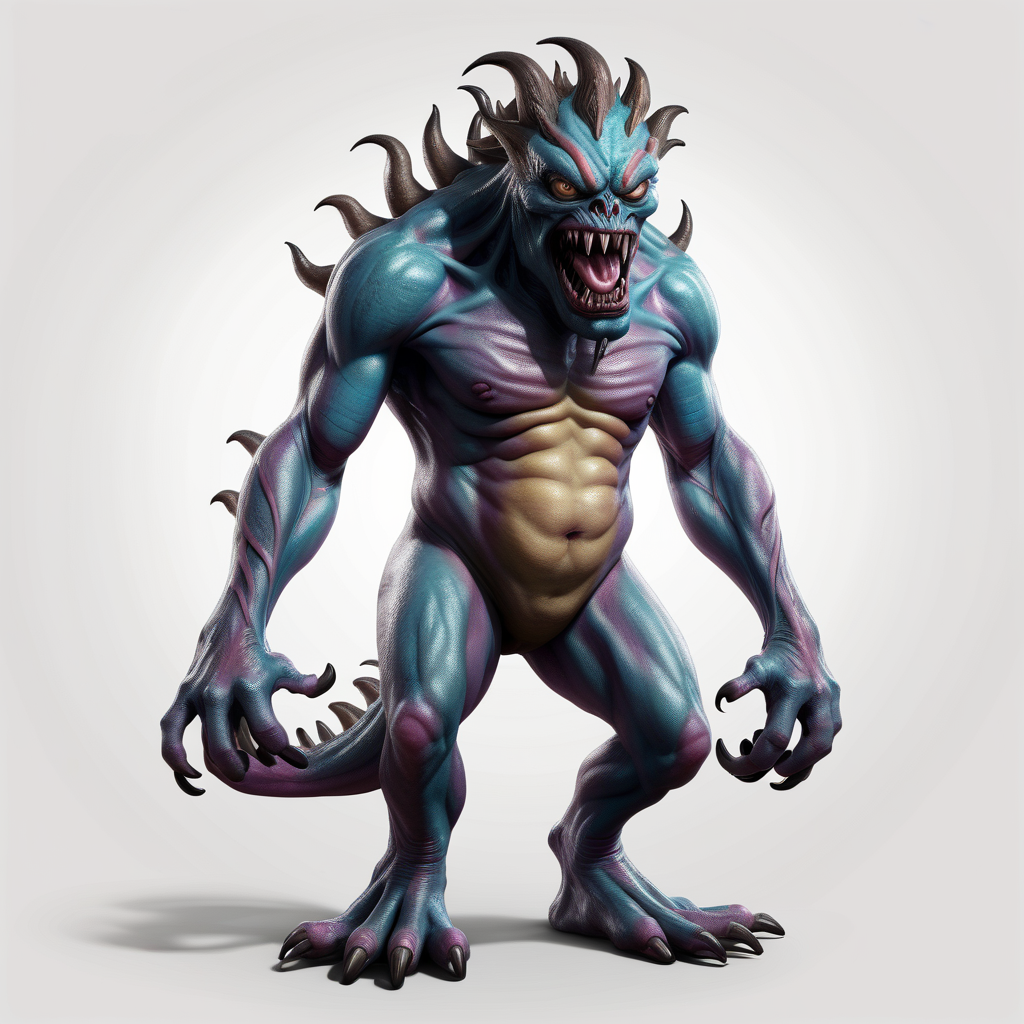 Fierce Fantasy Creature with Blue Skin and Intimidating Features Stands ...