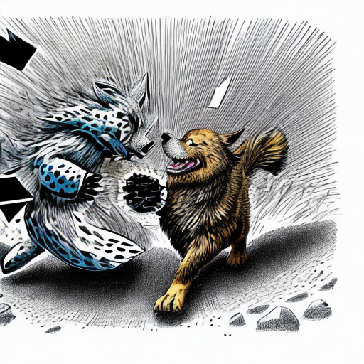 Comic art of two dogs fighting over a big bone