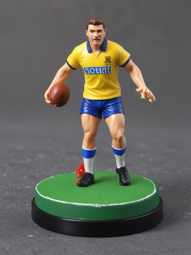 Subbuteo style Aussie rules football figure taking a mark