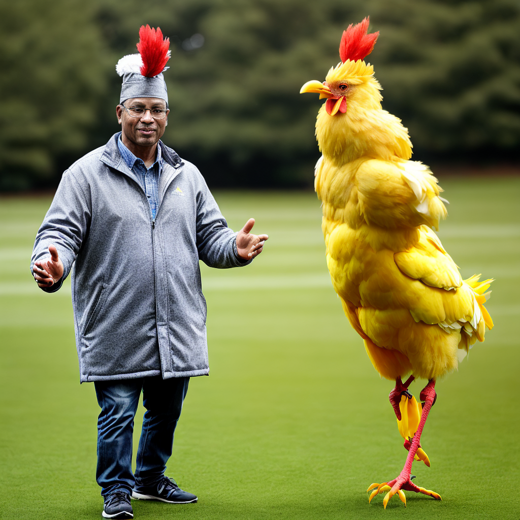 man in chicken god costume