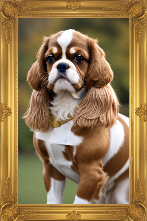 A Majestic Cavalier King Charles Spaniel Posing Elegantly in a Golden Frame