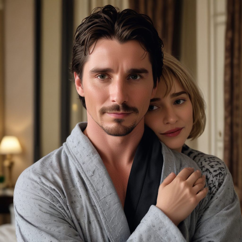 christian bale as bruce wayne and allison mack in short hair, she is in ...