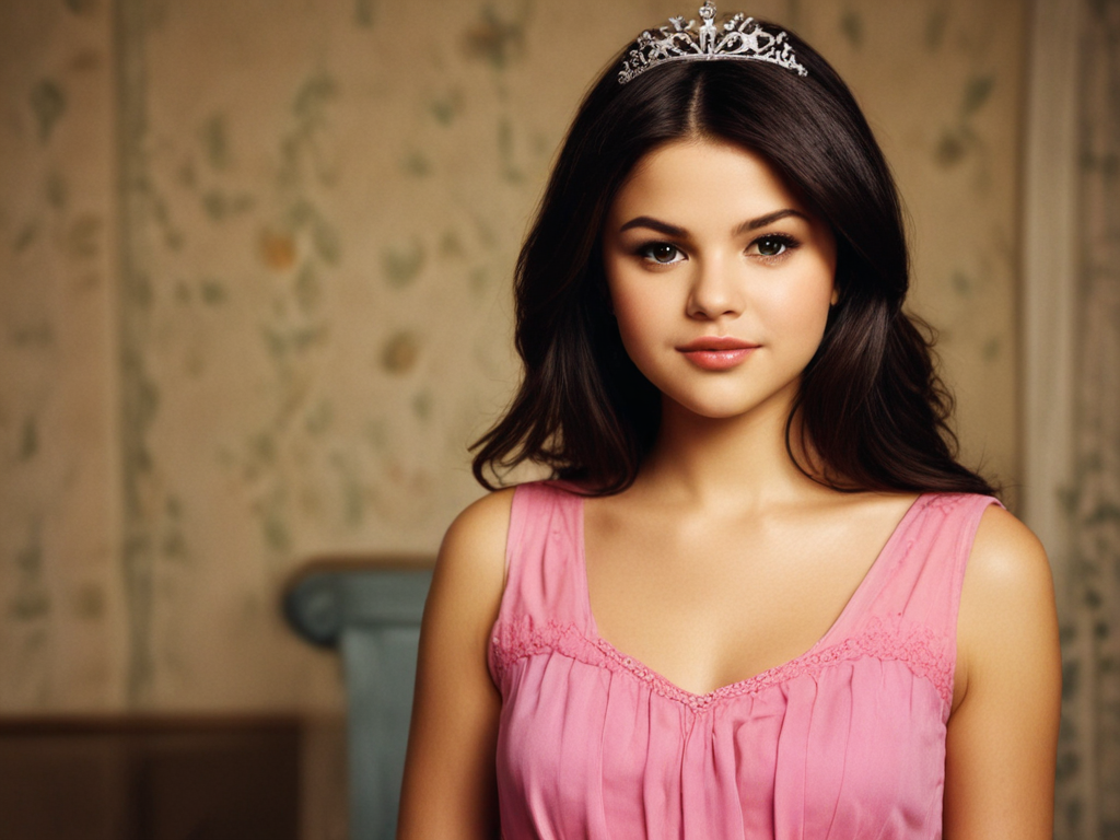 A Young Woman in a Pink Dress with a Sparkling Tiara Smiling Radiantly.