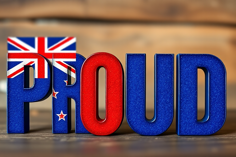 Colorful Letters Spelling 'PROUD' Against a Background of National Pride
