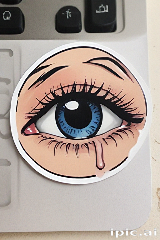 Artistic Sticker of an Eye with a Tear on a Laptop Keyboard