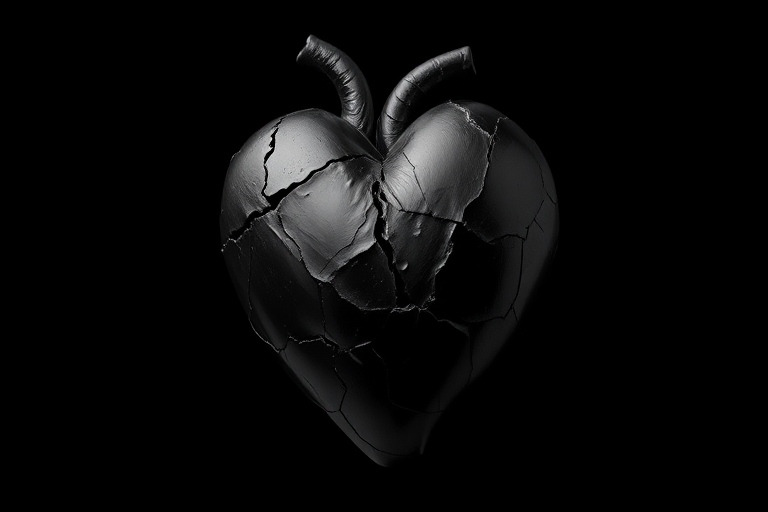 Cracked Black Heart Symbolizing Pain and Resilience in Love's Journey
