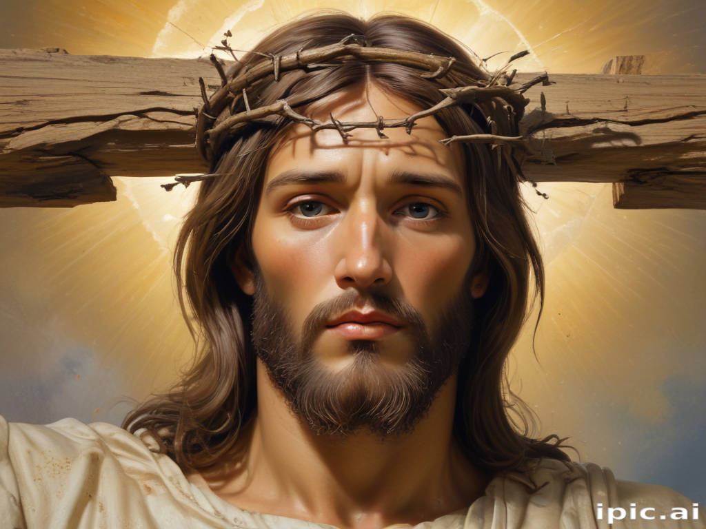 A Portrait of Jesus Christ Depicted with a Crown of Thorns.