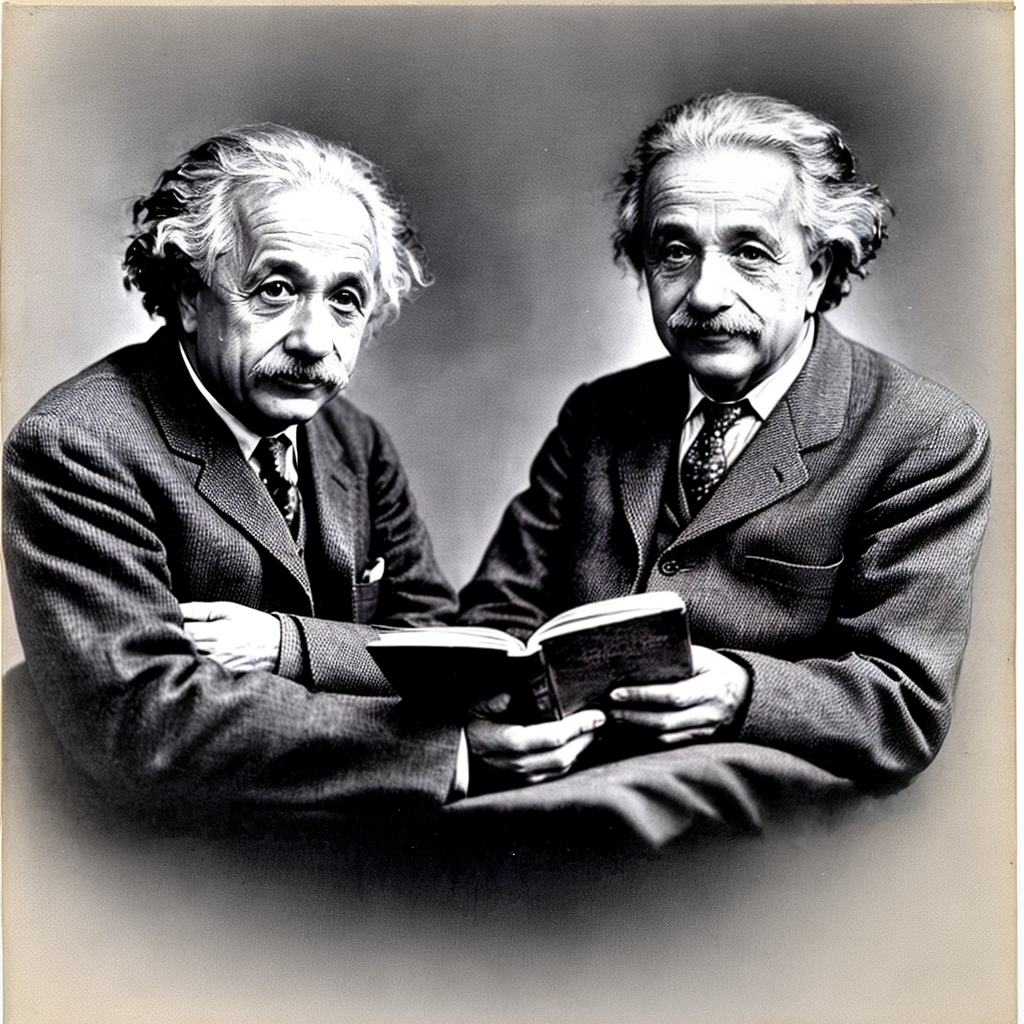 albert einstein reading book , smiling face