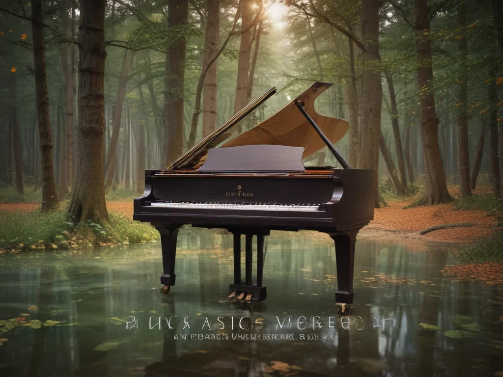 A Grand Piano Serenely Positioned Amidst a Tranquil Forest Landscape