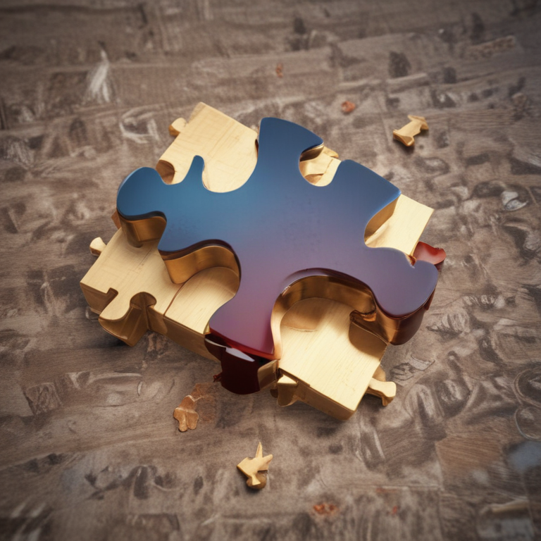 A Beautifully Designed Puzzle Piece Resting on a Wooden Surface.