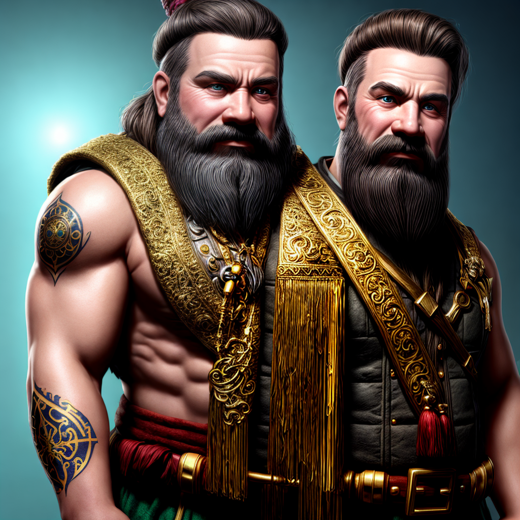 fantasy dwarf, gold braid, face tatoo