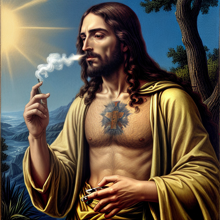 Jesus smoking cigarrets