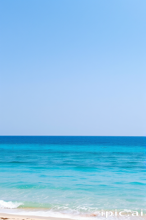 Tranquil Beach Scene with Clear Blue Skies and Serene Ocean Waves