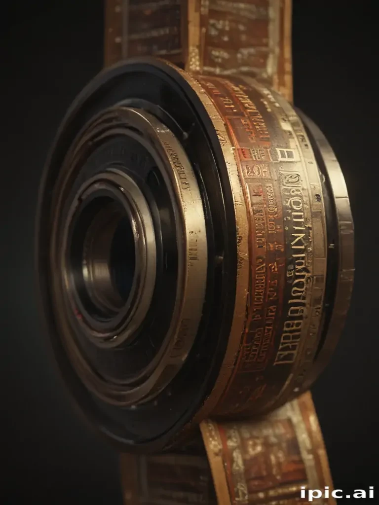 Intricately Designed Camera Lens Surrounded by Vintage Film Strips and ...
