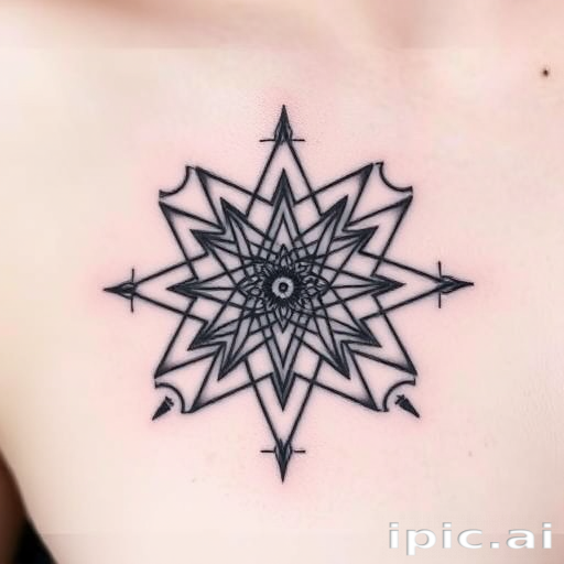 Intricate Black Geometric Star Tattoo Design on Skin with Symmetrical ...