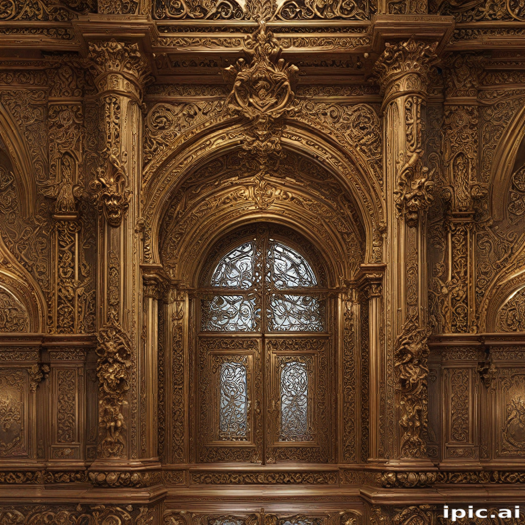 Intricate Golden Architectural Details of an Ornate Vintage Interior Design