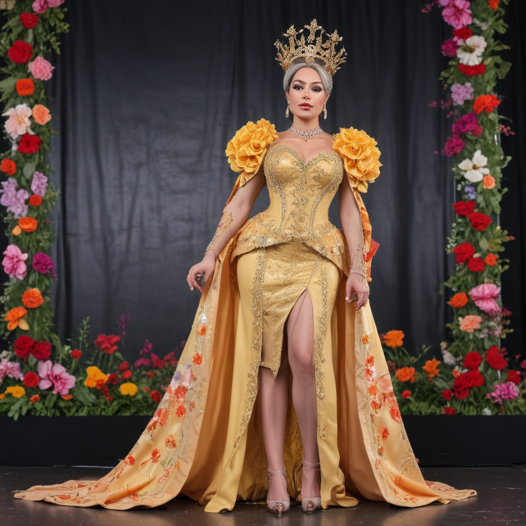 A full body picture of a Drga Queen standing on the Drag Race Stage ...