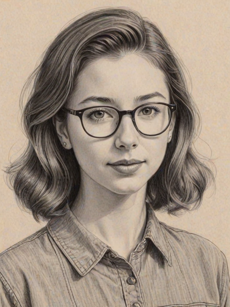 Portrait of a Young Woman with Glasses and Wavy Hair in Detail