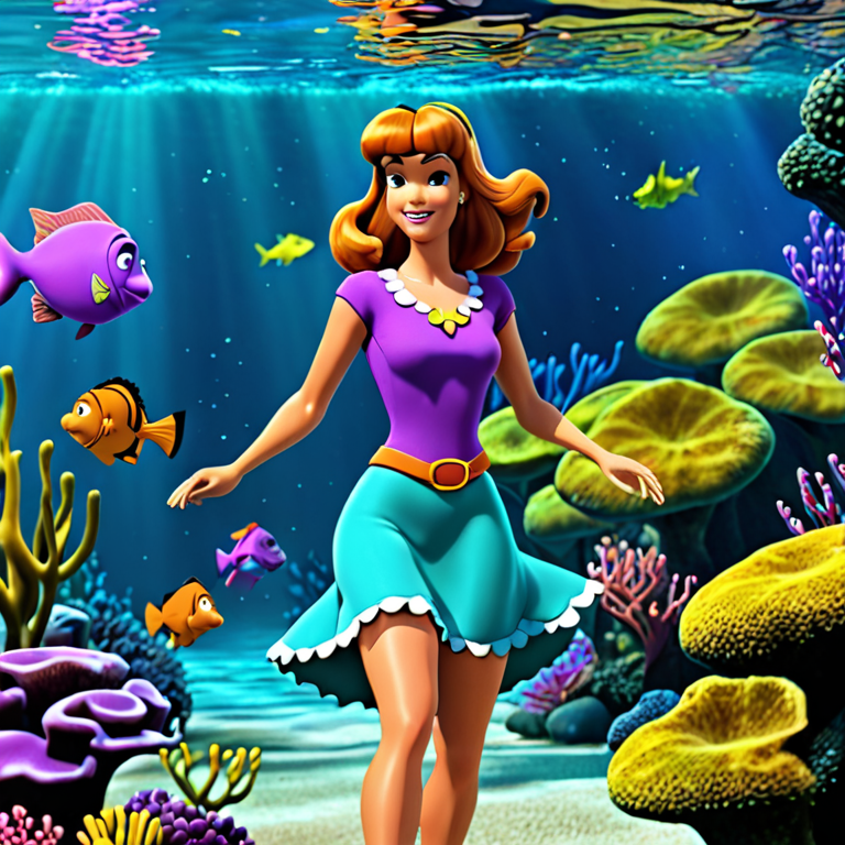 scooby doo cartoon Daphne Blake underwater frock swimming scene. WB 3d ...