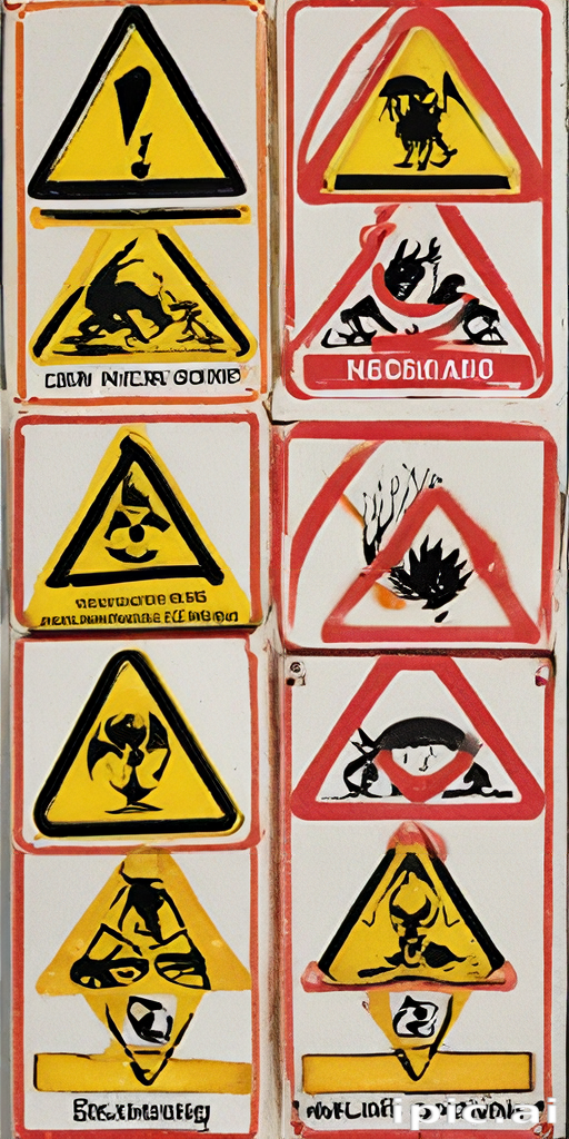 Warning Signs Featuring Various Cautionary Symbols and Imagery for ...