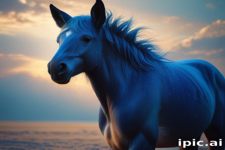 A Majestic Blue Horse Stands Gracefully Against a Stunning Sunset ...