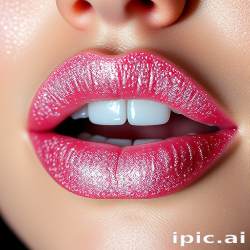 Close-Up of Shimmering Pink Lips with Sparkly Gloss and Perfect Smile