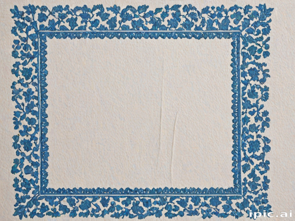 Delicate Floral Border Design in Vibrant Blue on Textured Background