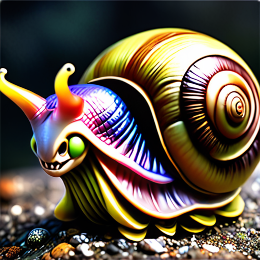 Snail monster with vampire teeth