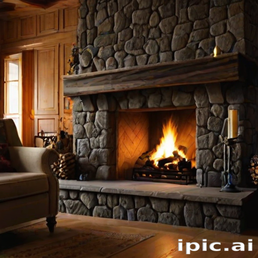 Cozy Living Room Featuring a Rustic Stone Fireplace and Warm Ambiance