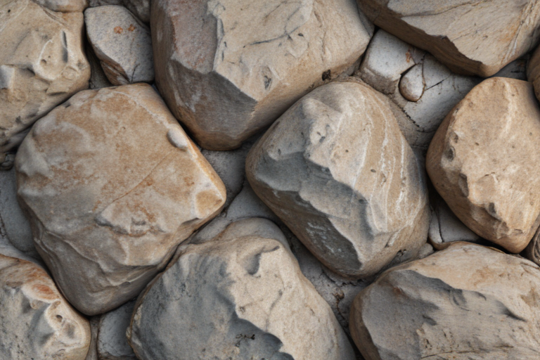 A Close-Up View of Various Textured Pebbles and Rocks on Ground.