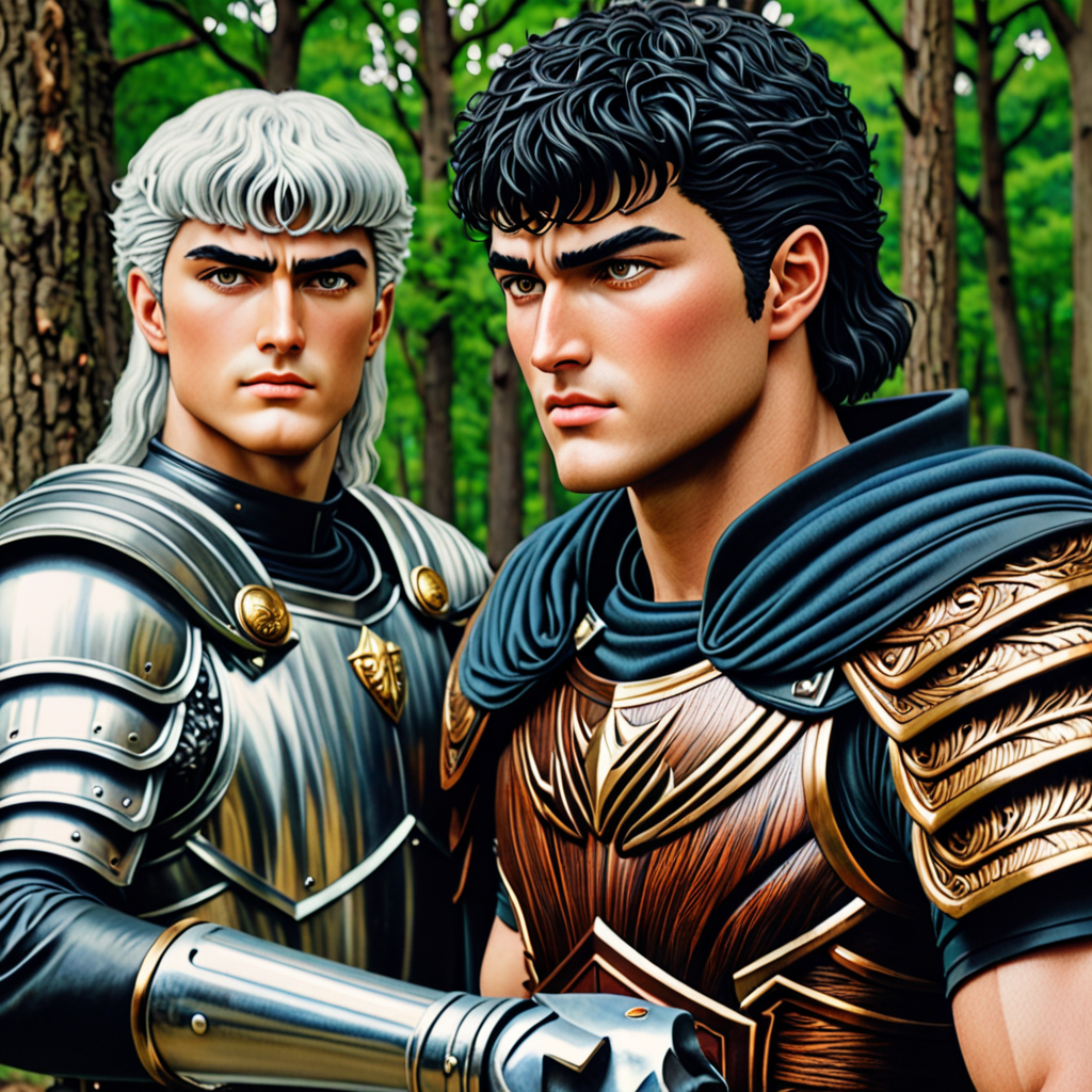 guts and griffith from berserk in realistic style