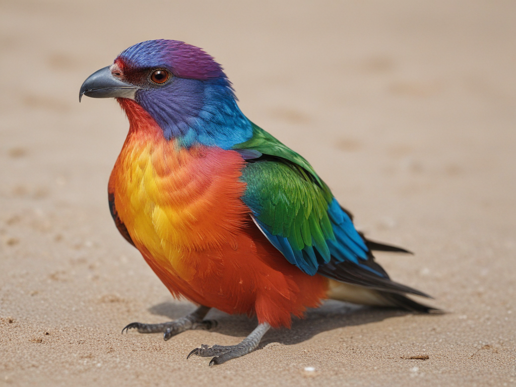 rainbow bird, sitting on the beach