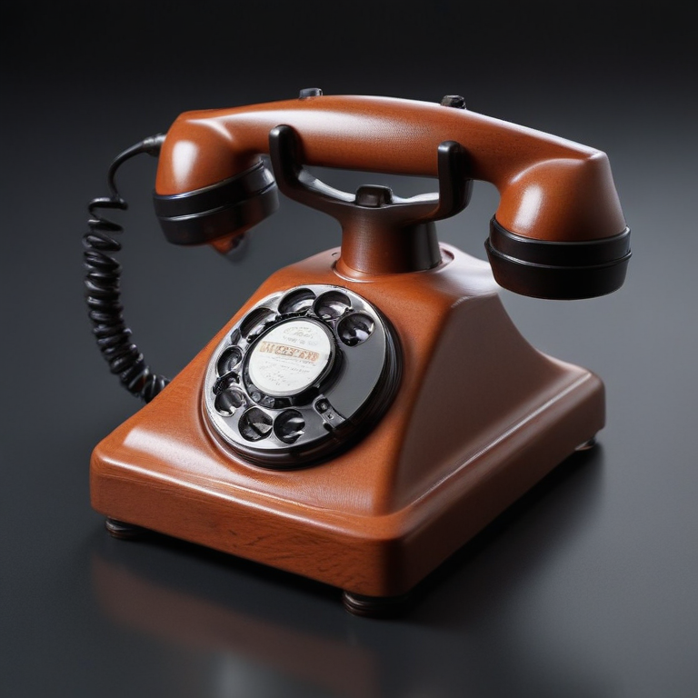 A Retro Brown Rotary Telephone with a Classic Design and Curved Handset.