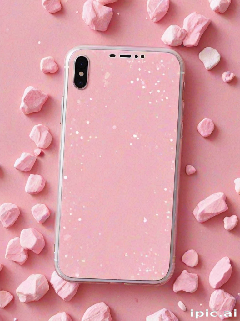 Delicate Pink Phone Case Surrounded by Charming Pastel Rock Decorations