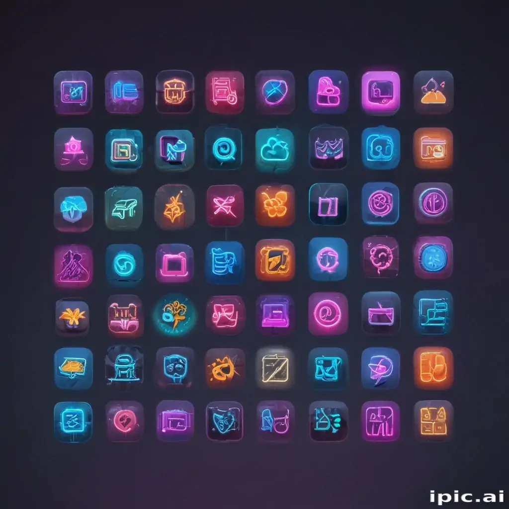 Colorful Neon Icons Grid Representing Various Creative and Professional ...