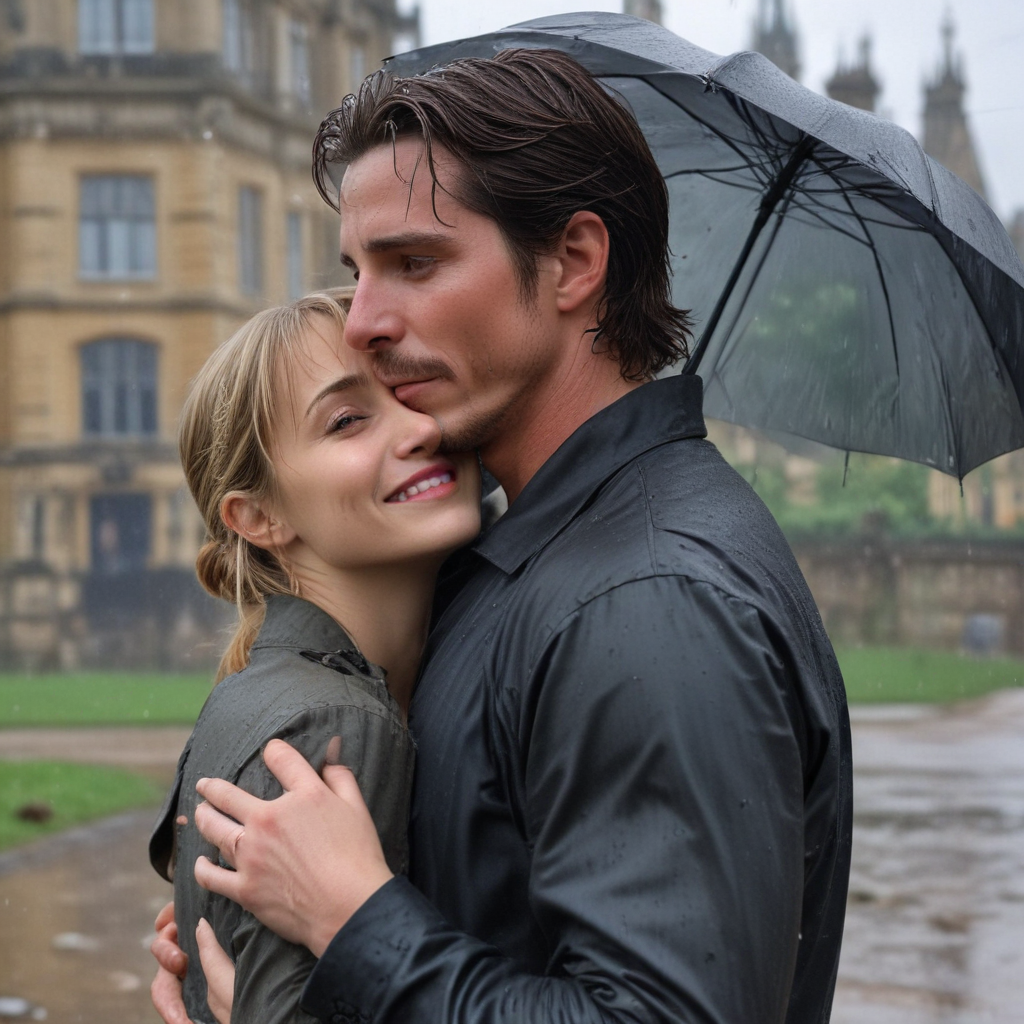 christian bale as bruce wayne and allison mack, Looking at the camera ...