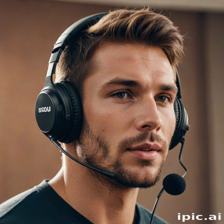 Young Man Wearing Headset Engaged in Communication or Gaming Activity