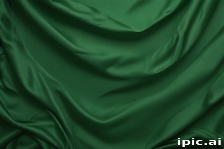 Luxurious Deep Green Satin Fabric Draped Elegantly with Soft, Flowing Folds