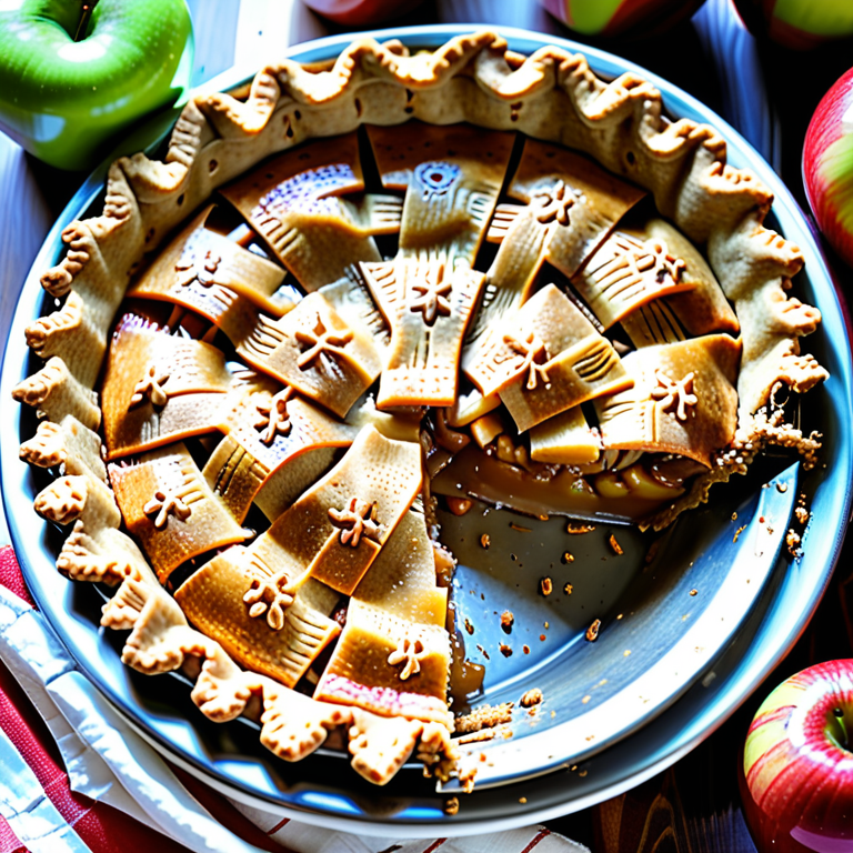 Delicious Homemade Apple Pie Slice with Lattice Crust and Caramel Drizzle